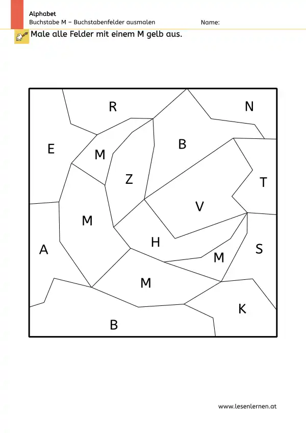 Buchstabe M – Felder ausmalen | Arbeitsblatt | - lesenlernen